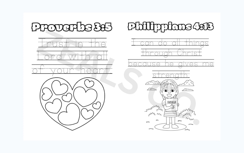 30 Bible Verse Tracing and Coloring Pages for Children - Etsy