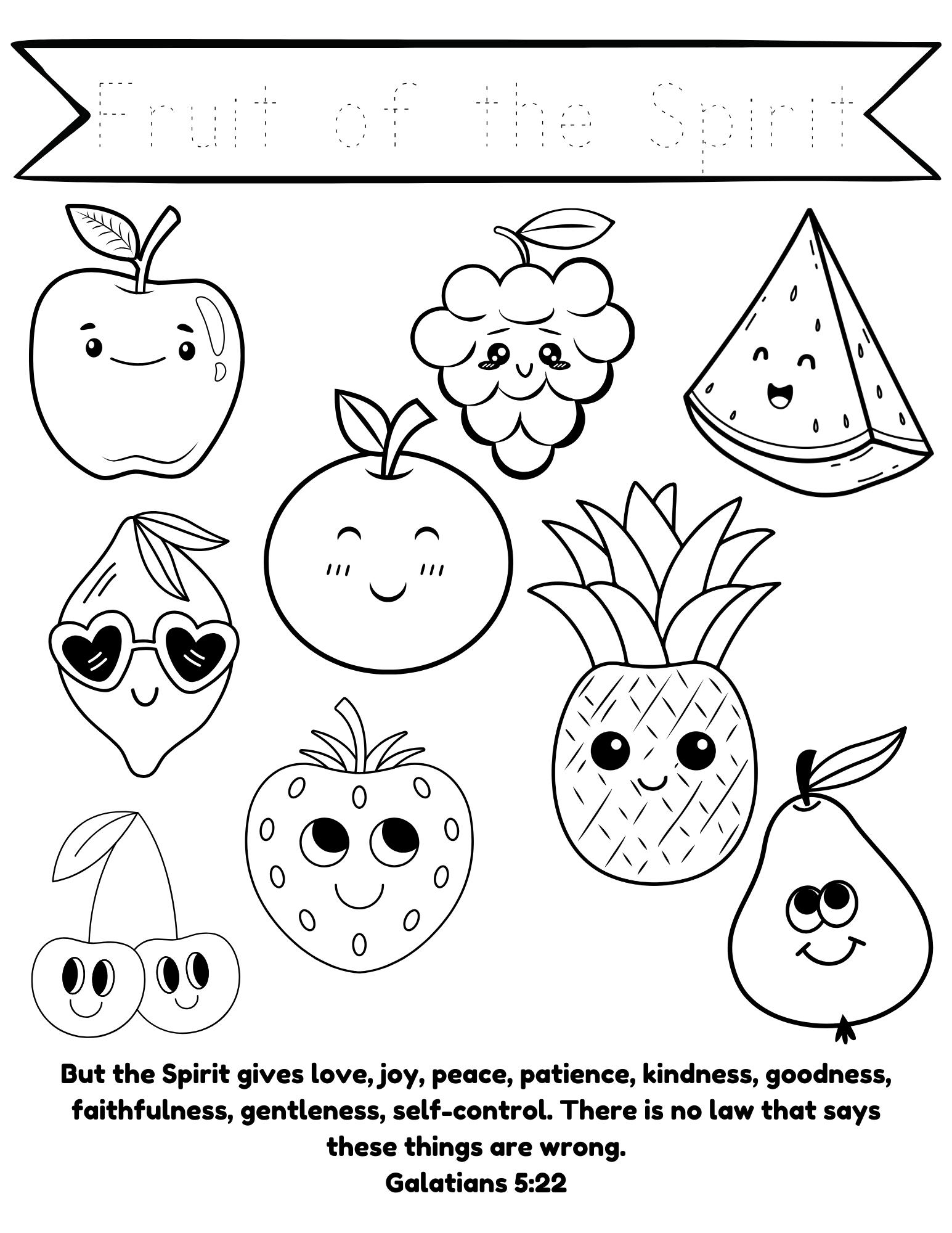 Fruit of the Spirit Coloring Tracing Pages, Printable Kids Bible Verse ...