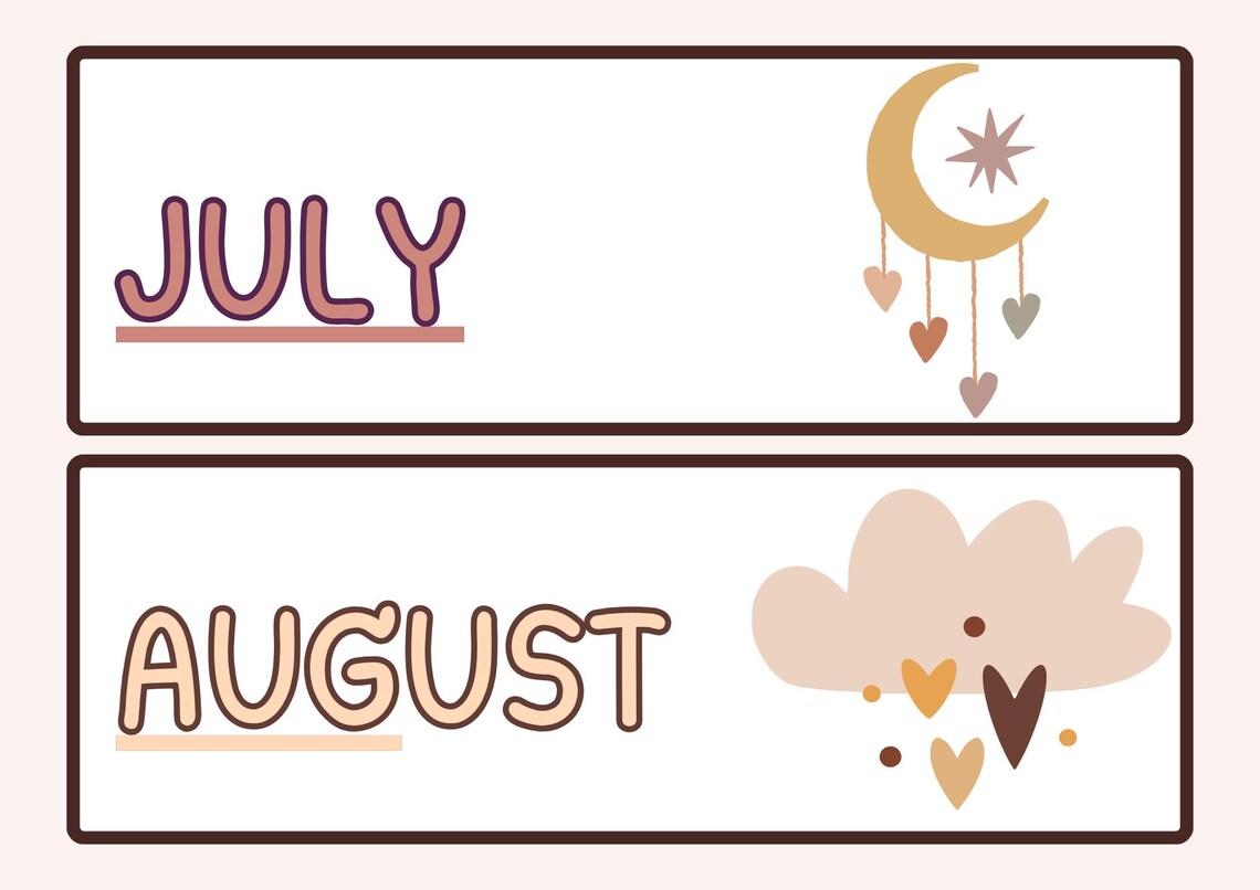 Days of the Week and Months of the Year Boho Style Printable ...