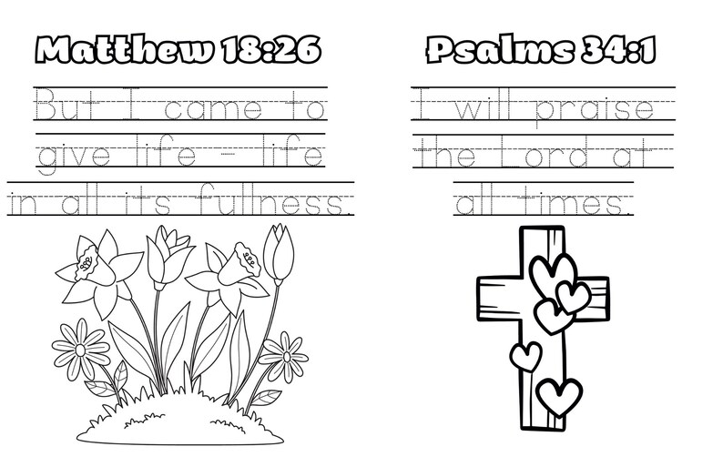 15 Bible Verse Tracing and Coloring Pages for Children - Etsy