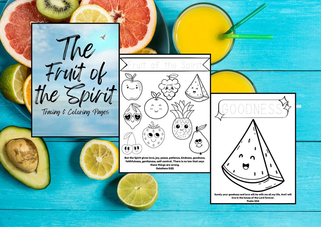 Fruit of the Spirit Coloring Tracing Pages, Printable Kids Bible Verse ...