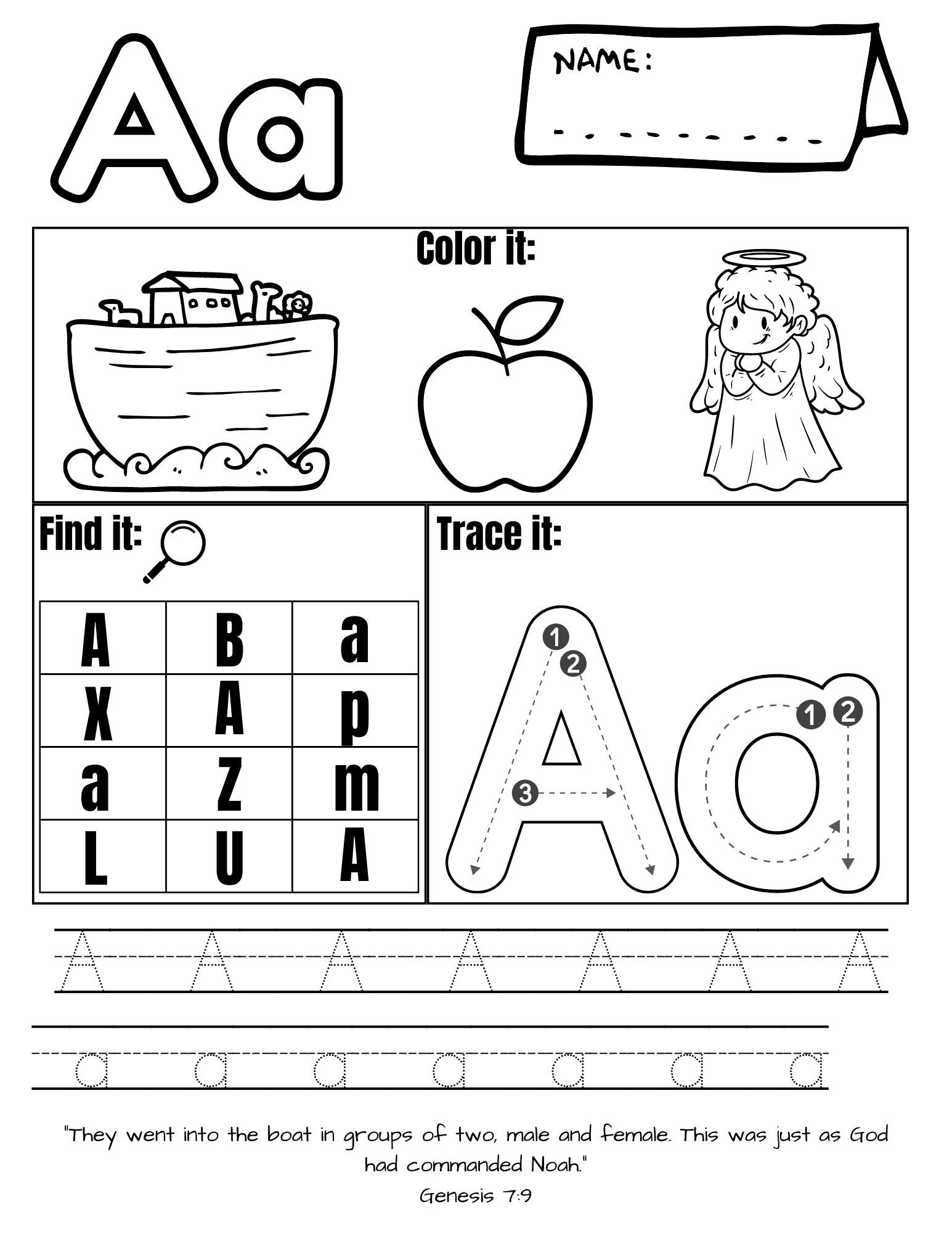 26 Bible Alphabet Worksheets, Upper & Lowercase, Preschool ...