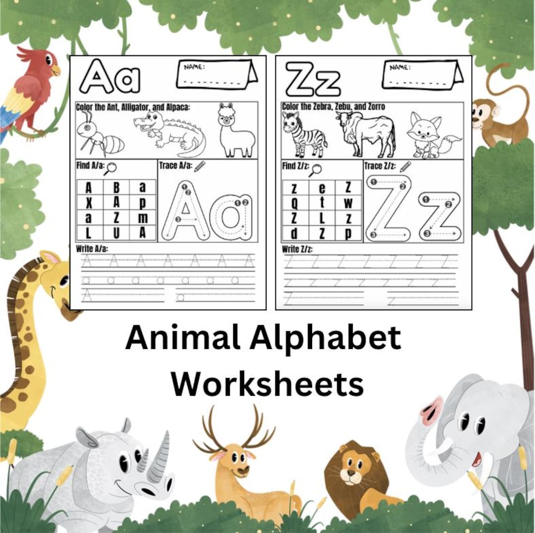Animal Alphabet Worksheets: Letter Tracing & Coloring (PDF Download) - Etsy