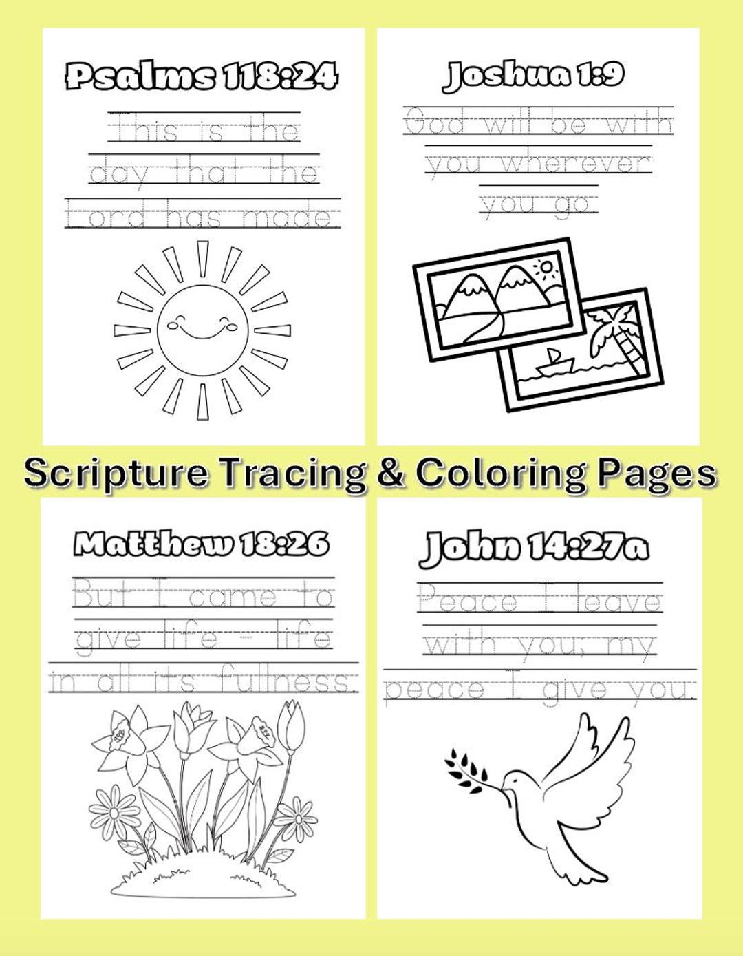30 Bible Verse Tracing and Coloring Pages for Children - Etsy