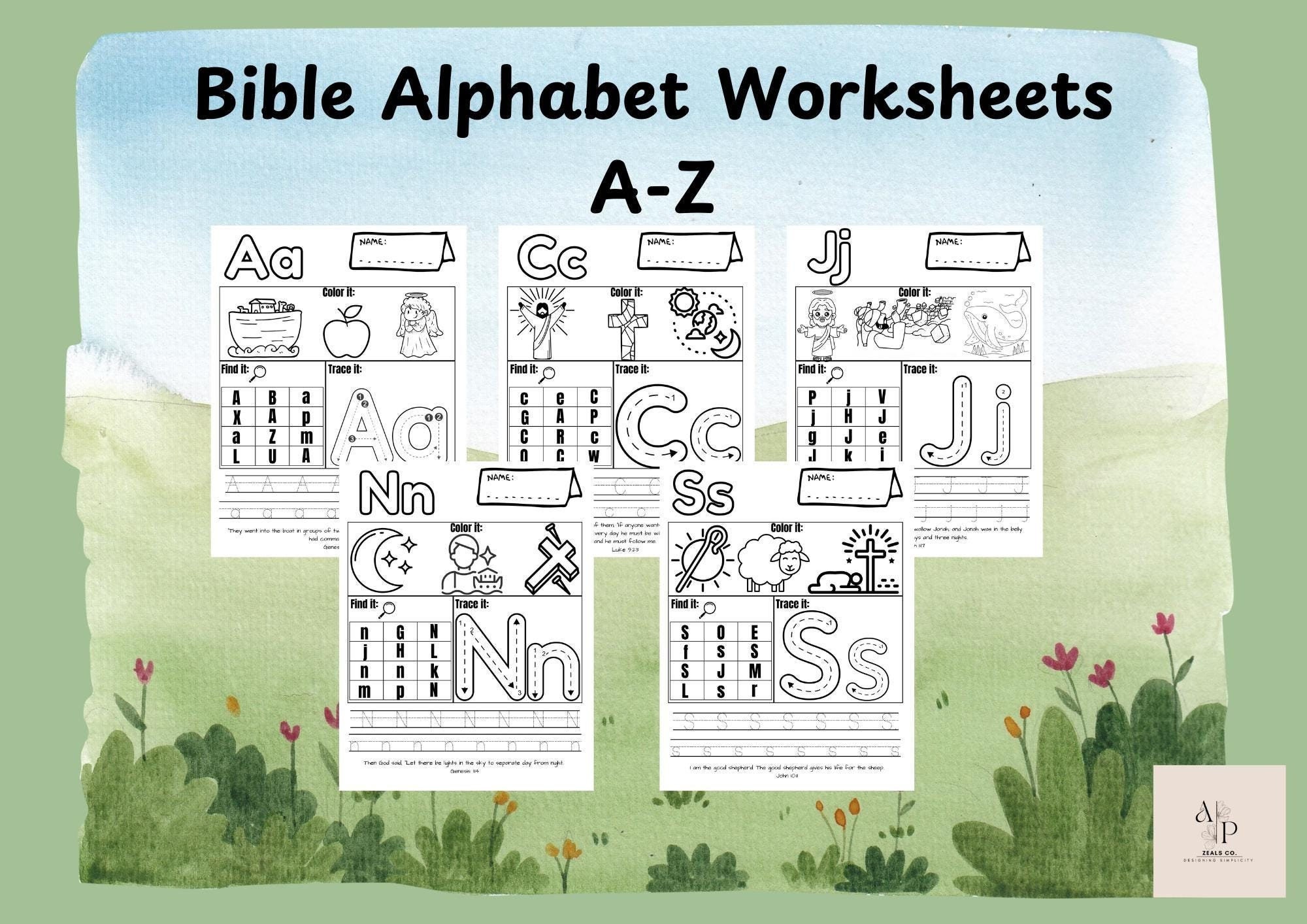 26 Bible Alphabet Worksheets, Upper & Lowercase, Preschool ...
