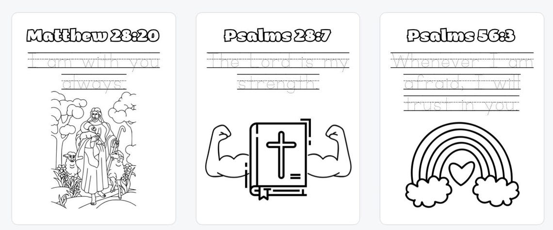 Bible Verse Tracing and Coloring Pages for Children - Etsy