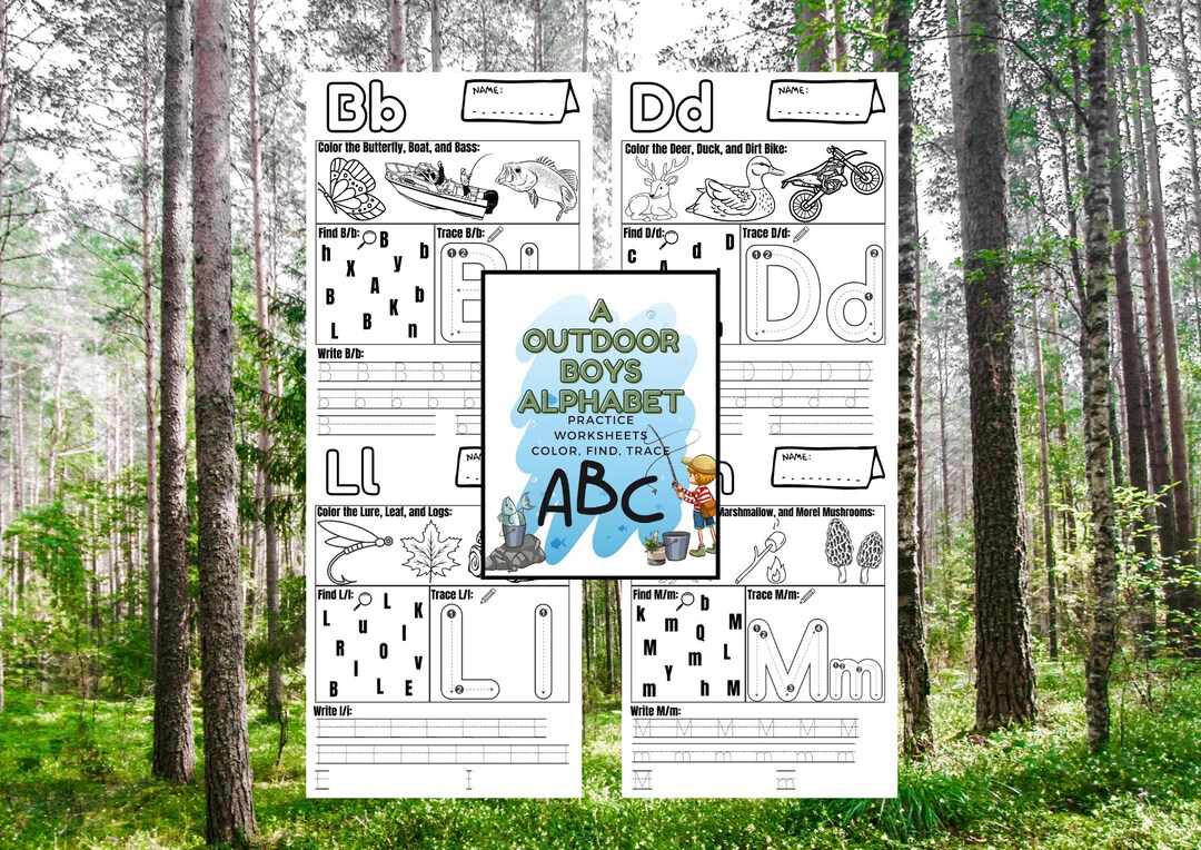 A Outdoor Boys Themed Alphabet Worksheets, 26 Upper & Lowercase ...