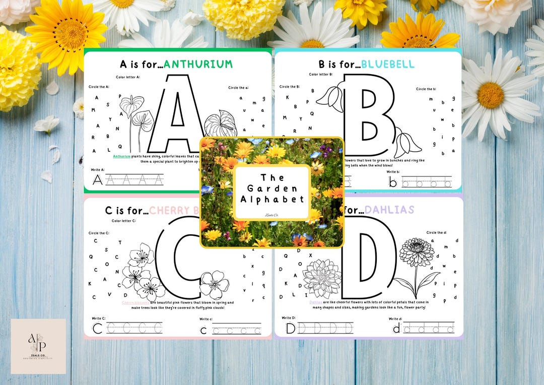 Flower Alphabet Coloring Pages: ABC Garden Activities (digital Download ...
