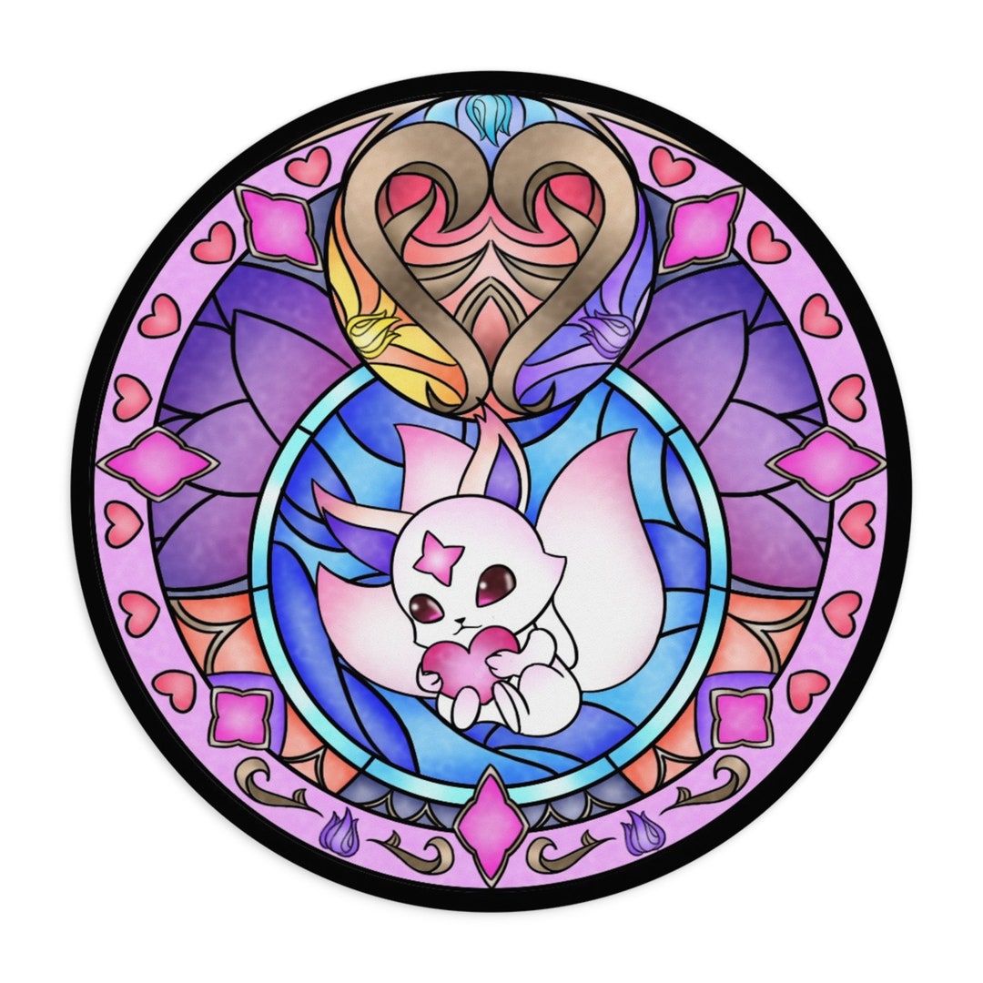 Cute Pastel Stainglass Magical Circle Orb Mousepad Fox Star Heart Cute ...