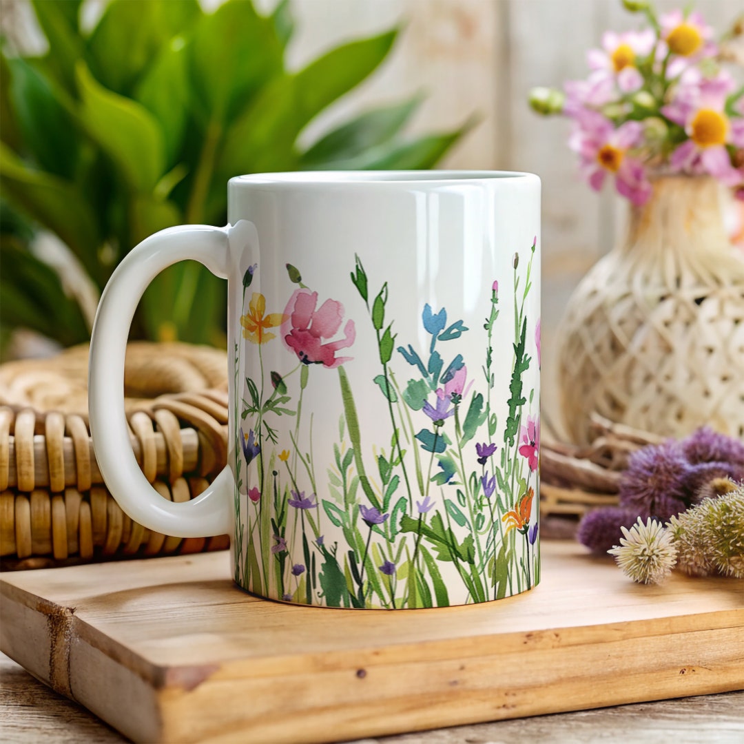 Wildflower Coffee Mug Pressed Flower Mug Water Paint Floral Nature Mug ...
