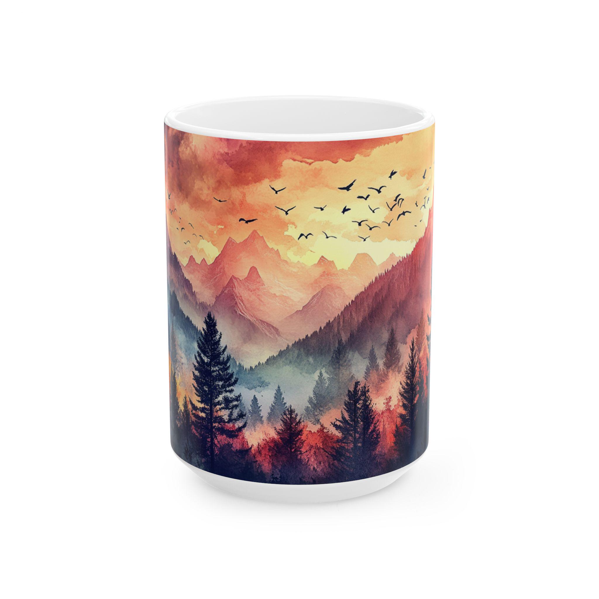 Hand Painted Mountain Ceramic Mug, Bob Ross Art, Pine Tree Forest - Etsy