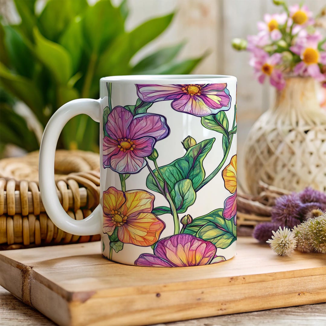 Primrose Ceramic Coffee Mug, Watercolor Floral Design, February Gift - Etsy