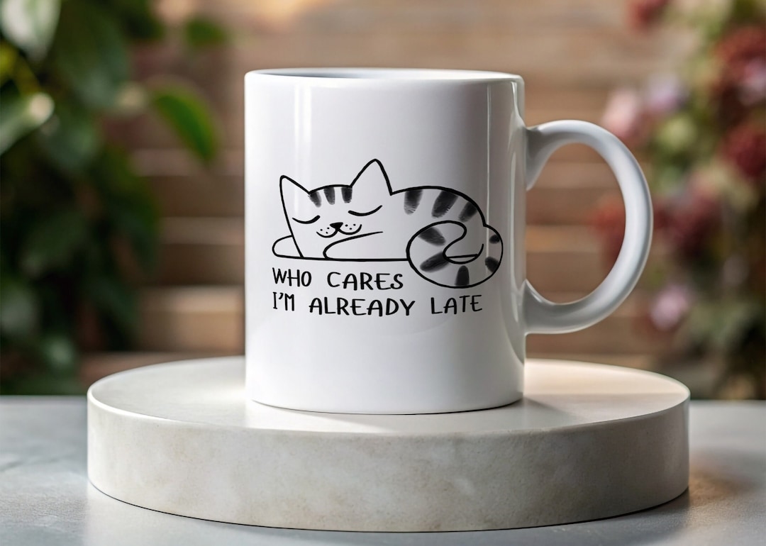 Who Cares I Am Already Late, Humor Gift, Gift for Her, Funny Cat Mug ...