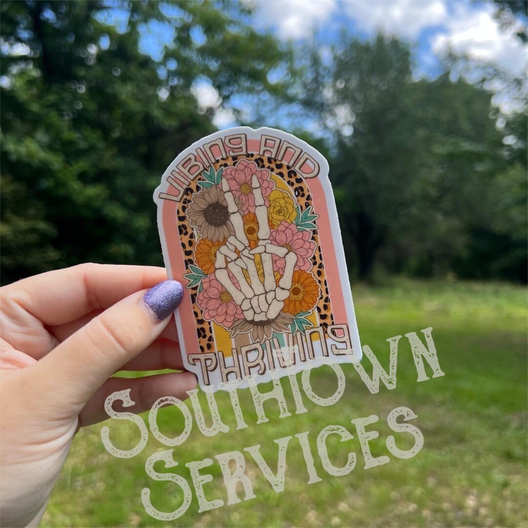 Vibing and Thriving Vinyl Sticker, Waterproof Sticker, Summer Sticker ...