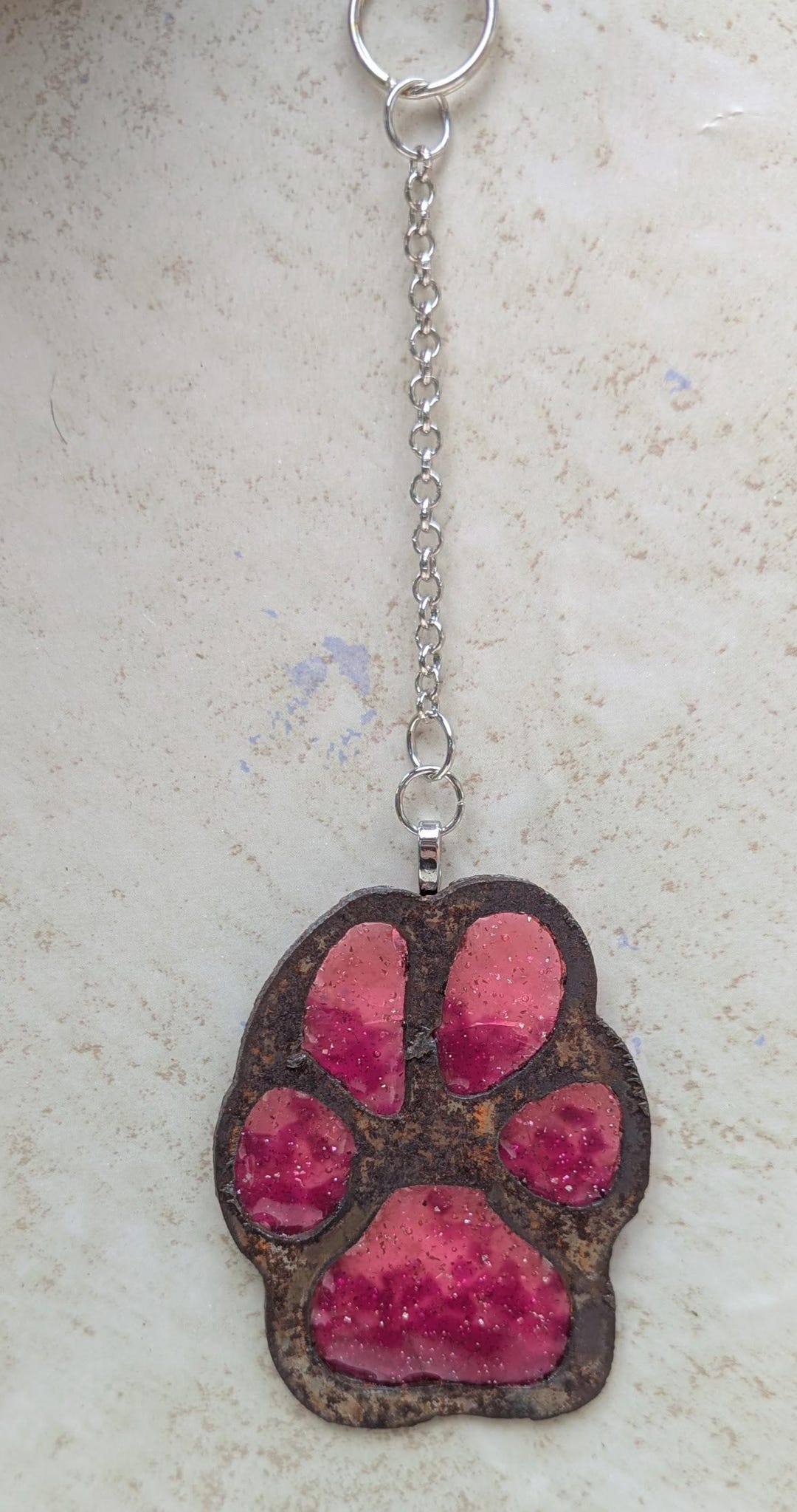 Rusty Steel Paw Print - Upcycled Sun Catcher - Two-tone Pink - Etsy