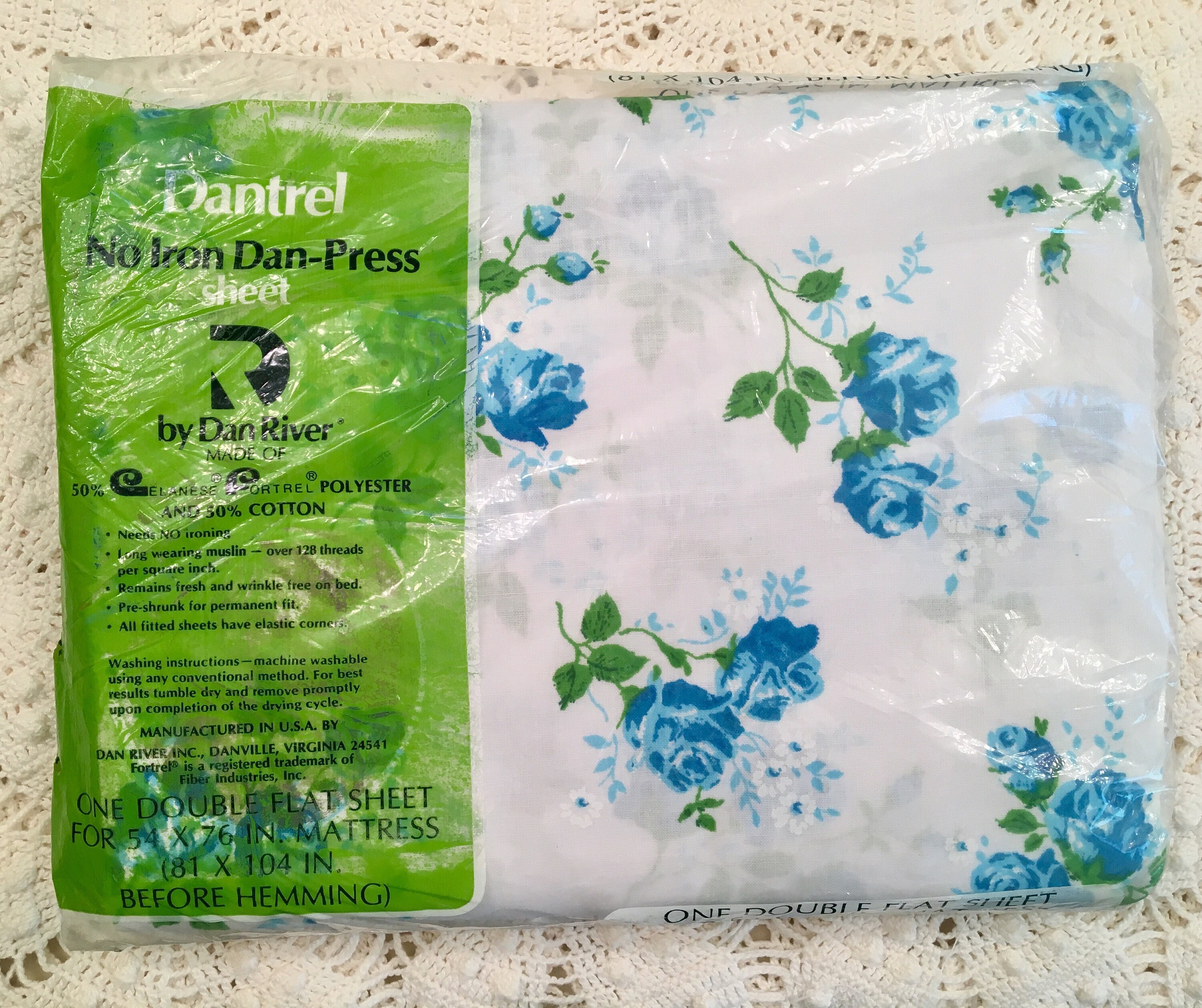 Vintage Bed Sheet Blue Yellow Roses Full Flat Sheet - Etsy