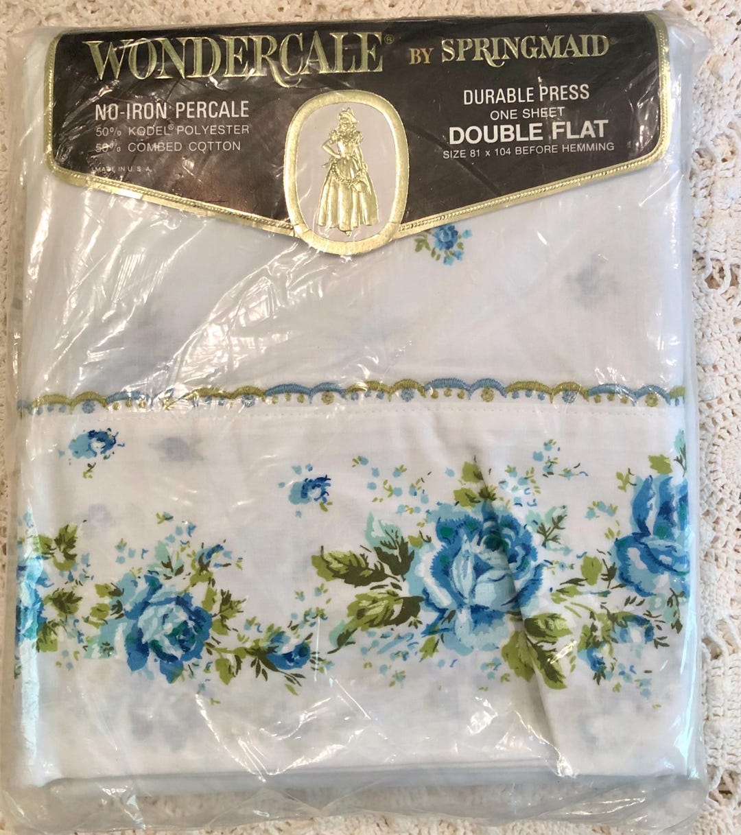 Vintage Bed Sheet - Full Flat Sheet - Blue Roses - Wondercale by ...