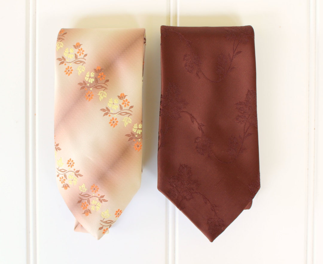 Vintage Neck Ties - Brown Multi - Flowers - Golden Clasp - Prince ...