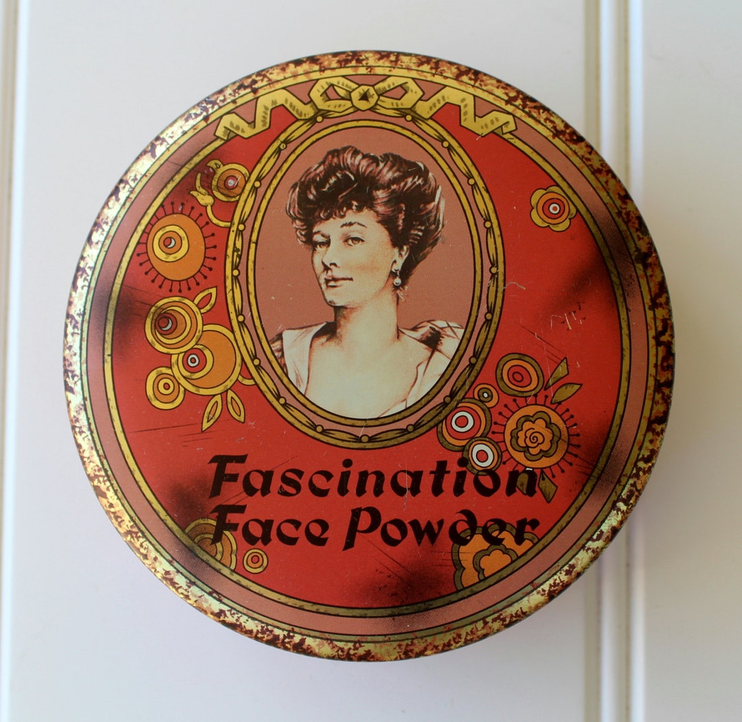Vintage Tin - Fascination Face Powder - Red With Lady - Lidded - Round ...