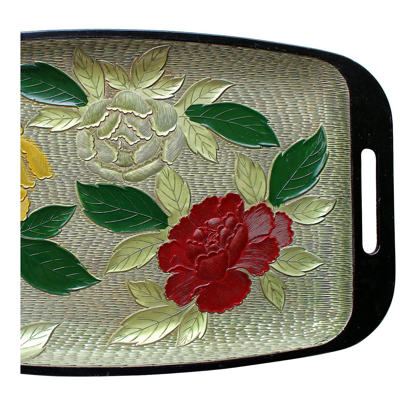 Hand-painted Peony Tray W/ Handles Vintage Tray Red Green - Etsy