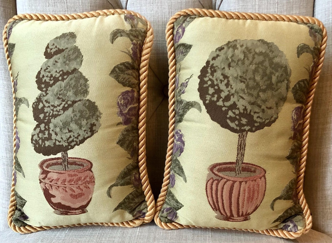 Vintage Topiary Pillow Pair - Accent Pillows Featuring Topiaries With ...