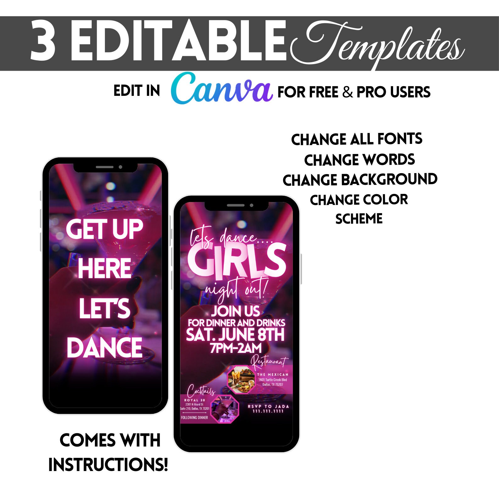 Girls Night Out Invitation Canva Template, Ladies Night, Party Invite ...