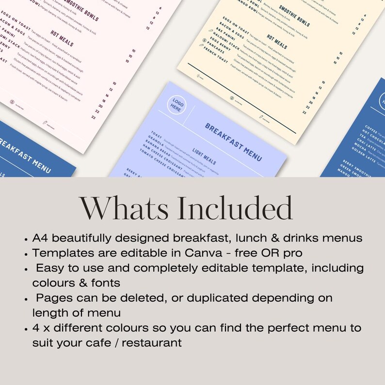 Menu Template, Food, Beverage, Canva Template Restaurant Branding - Etsy