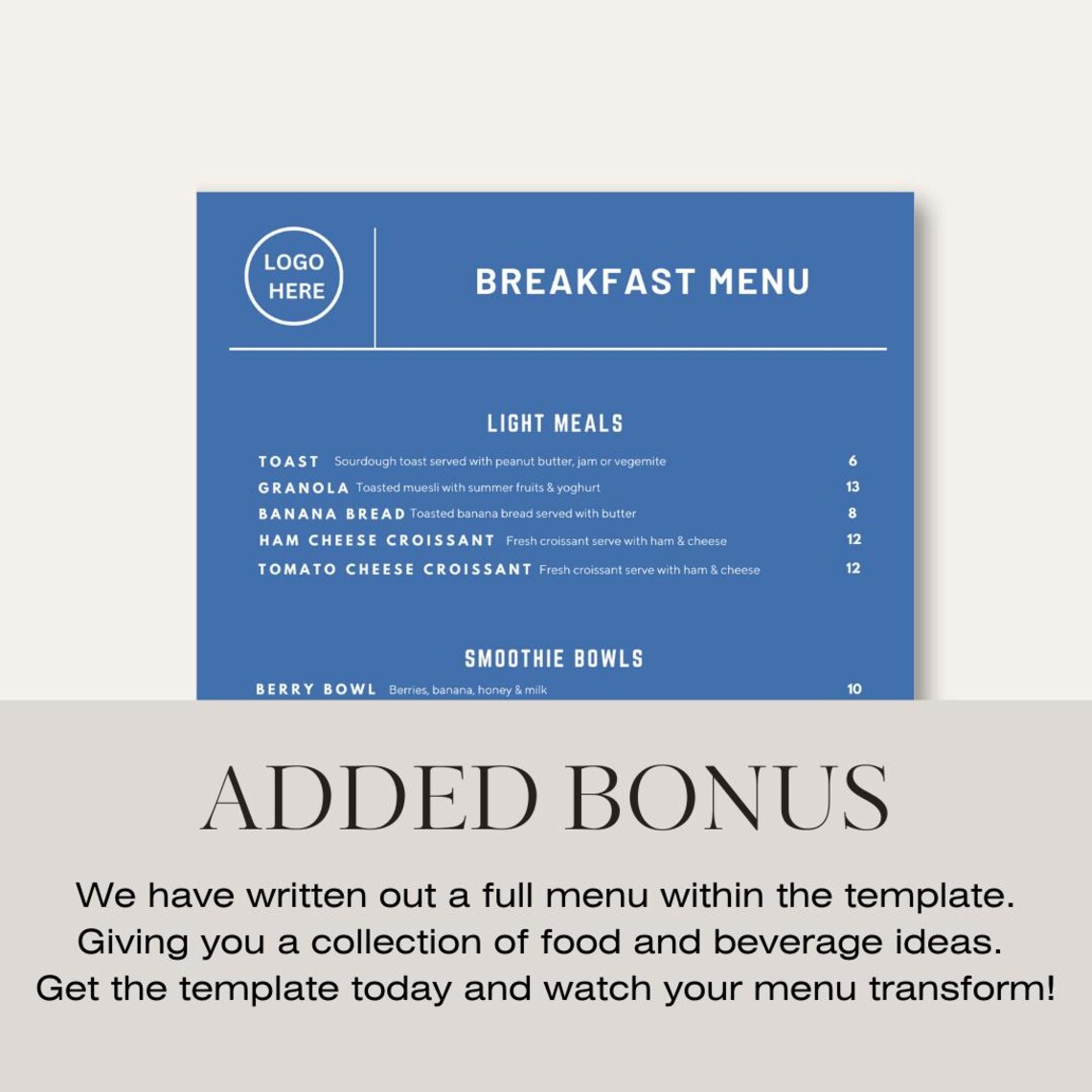 Menu Template, Food, Beverage, Canva Template Restaurant Branding - Etsy