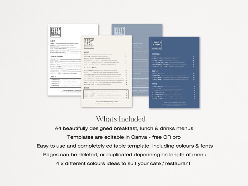 Editable Restaurant Menu Template: A4 Cafe Menu (canva Digital Download ...