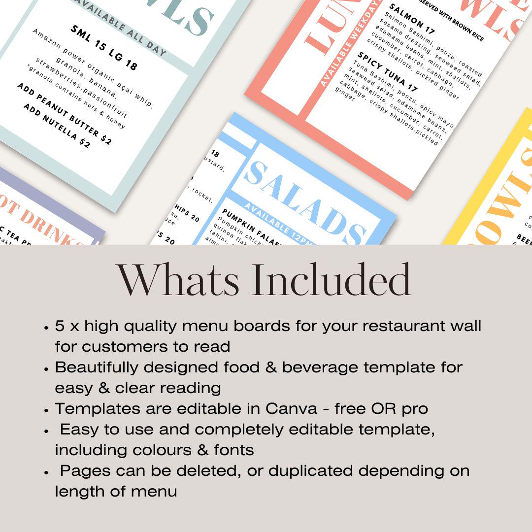 Restaurant Menu Board Template, Food, Beverage, Canva Template ...