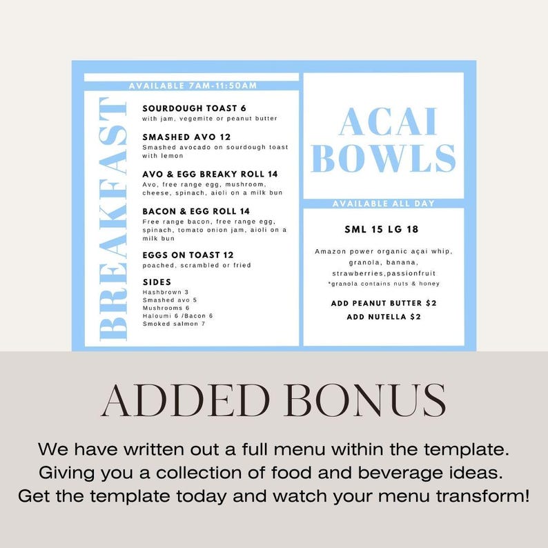 Restaurant Menu Board Template, Food, Beverage, Canva Template ...