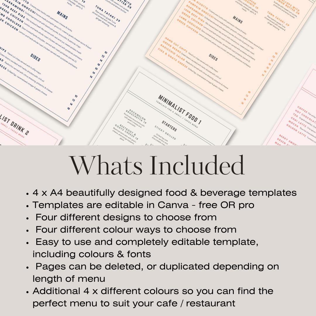 Menu Template, Food, Beverage, Canva Template Restaurant Branding - Etsy