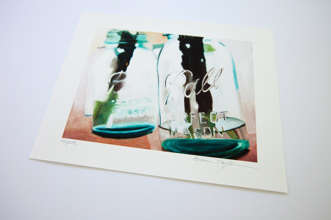Ball Jar Art Print Mason Jar Kitchen Art Decor Glass Bottle Realistic ...
