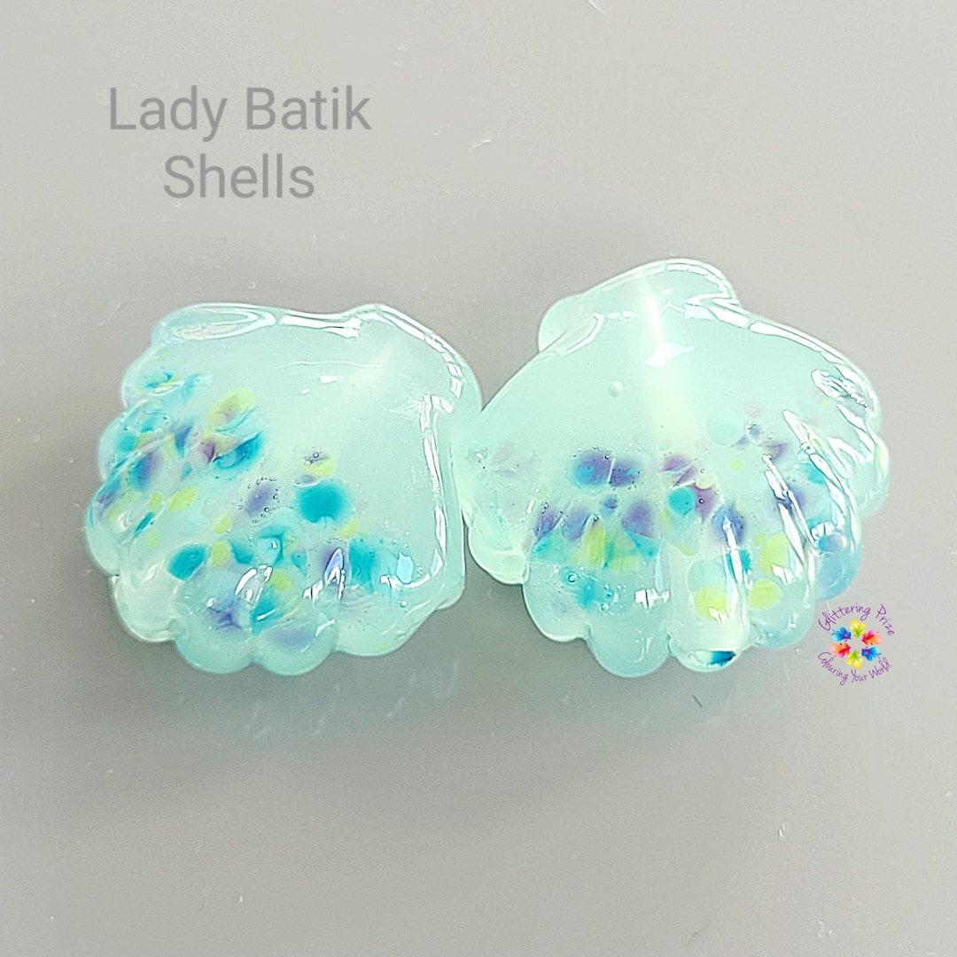 Lampwork Beads Handmade Lady Batik Shell Pair, Sea Shells, Blue Purple ...