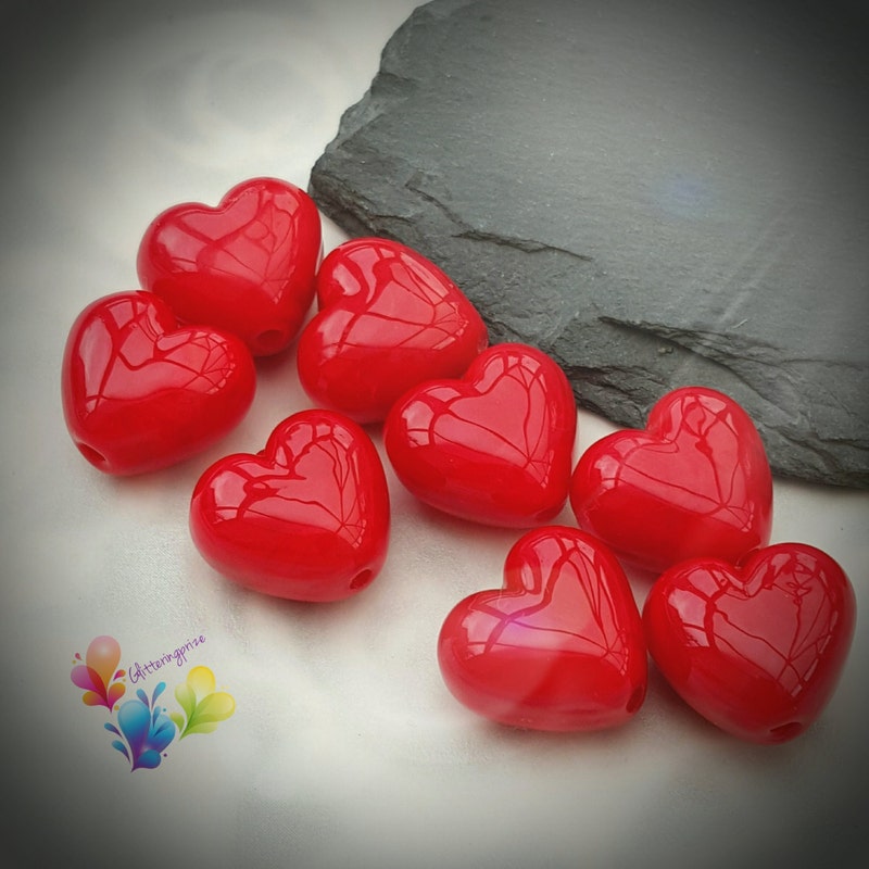 Red Glossy Heart Beads - Etsy UK