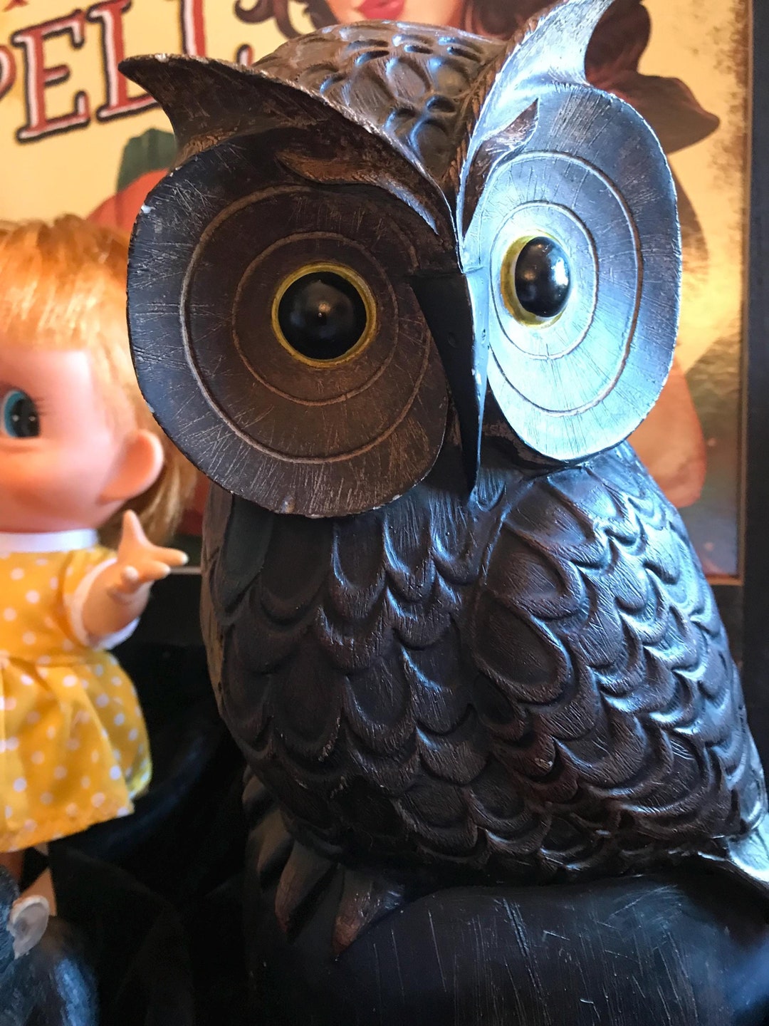 Vintage Brown Owl Statue - Etsy