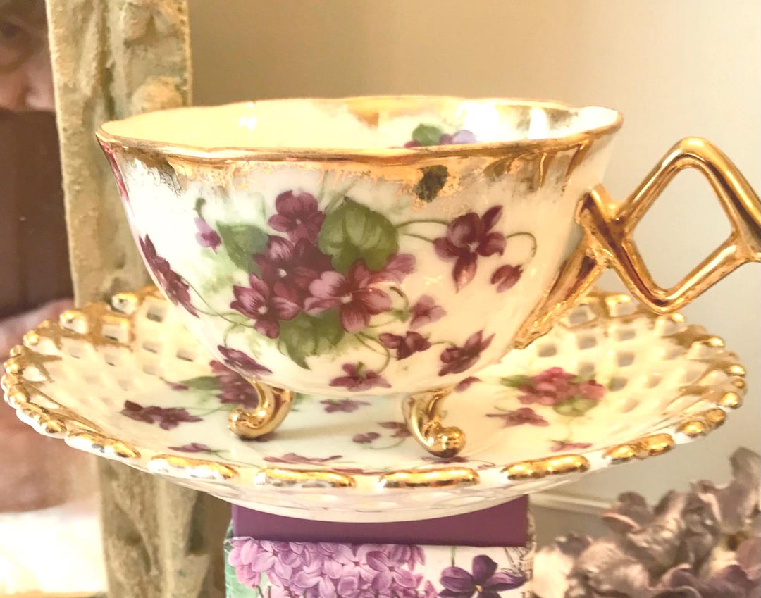 Vintage Violet Tea Cup and Saucer - Etsy