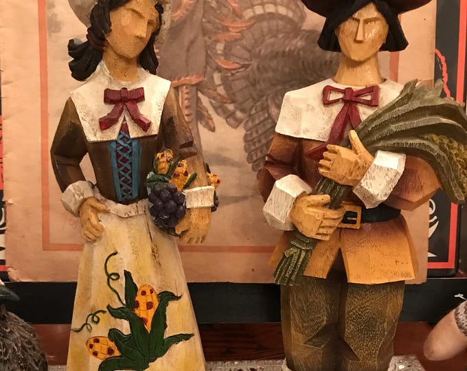 Vintage Thanksgiving Wood Pilgrim Figurines - Etsy