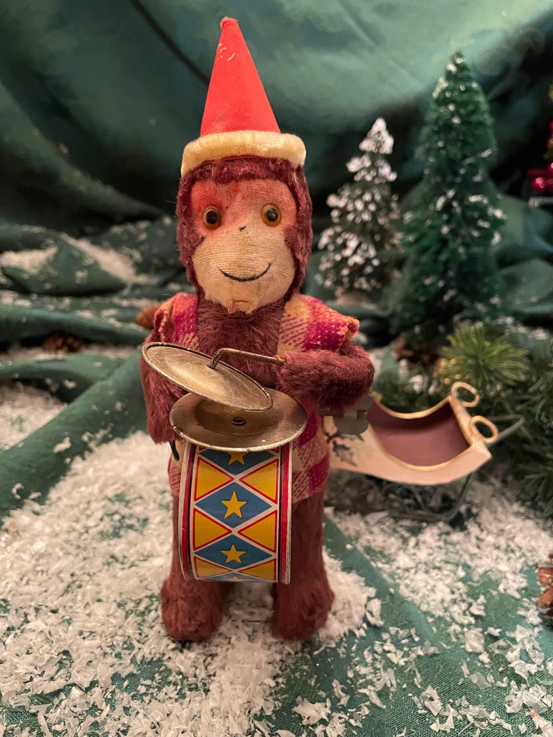 Vintage Antique Look Mechanical Monkey With Cymbals and Drum (1960 ...