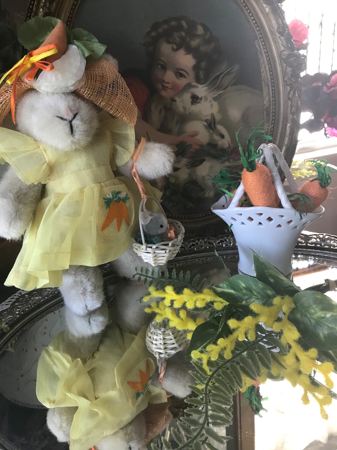 Vintage Muffy Vanderhare Bunny Rabbit in Easter Outfit ( Yellow Organza ...