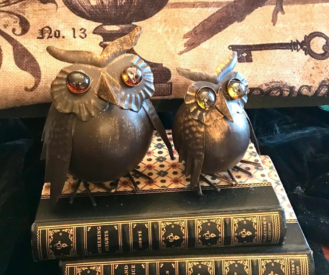 Vintage Copper Metal and Glass Owls - Etsy