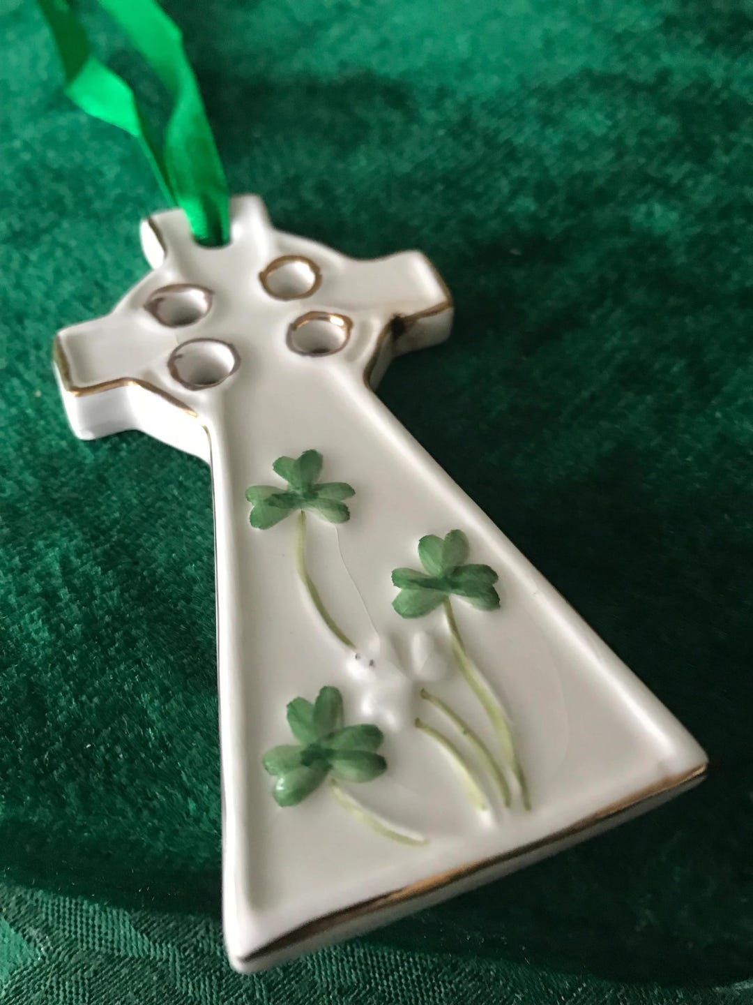Vintage Celtic Design White Porcelain Shamrock Cross - Etsy
