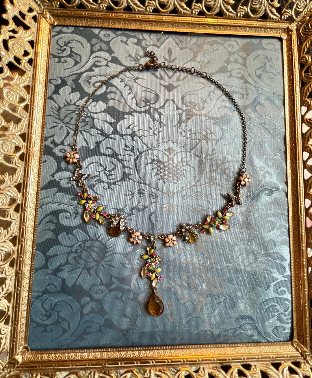 Victorian Botanical Enamel, Crystal and Rhinestone Necklace - Etsy