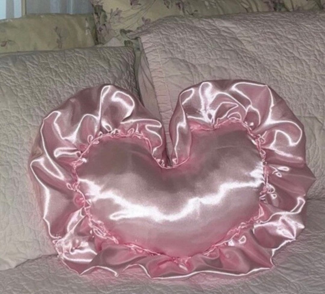 Satin Heart Shaped Ruffle Pink Decorative Throw Pillow - Etsy