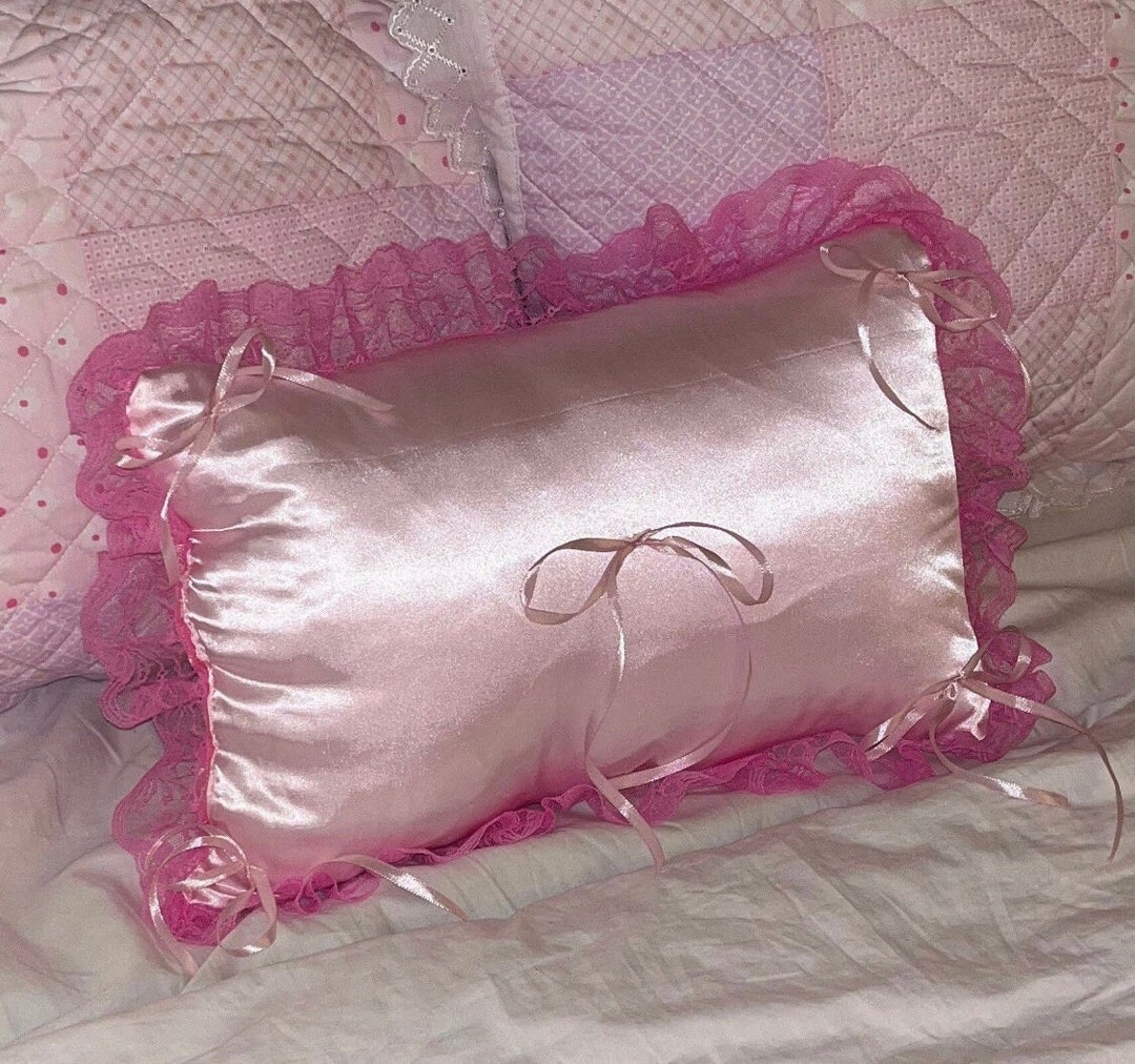 Sold***satin Ruffle Pink Lace Decorative Throw Pillow - Etsy