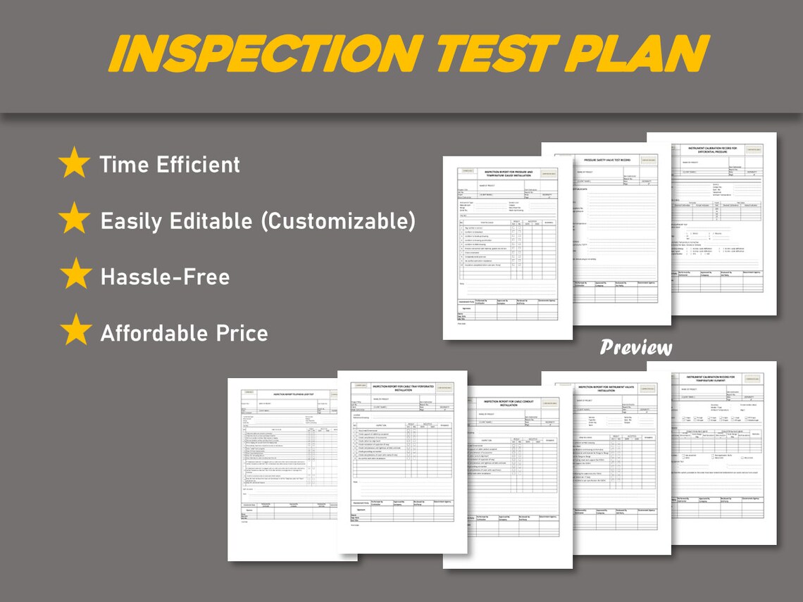 Document Inspection Test Plan ( ITP ) Editable Excel for Contraktor and ...