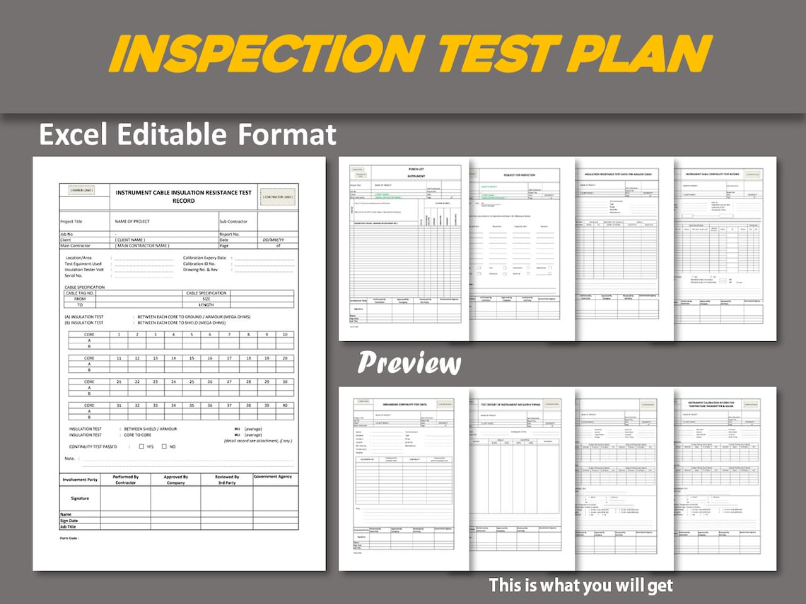 Document Inspection Test Plan ( ITP ) Editable Excel for Contraktor and ...