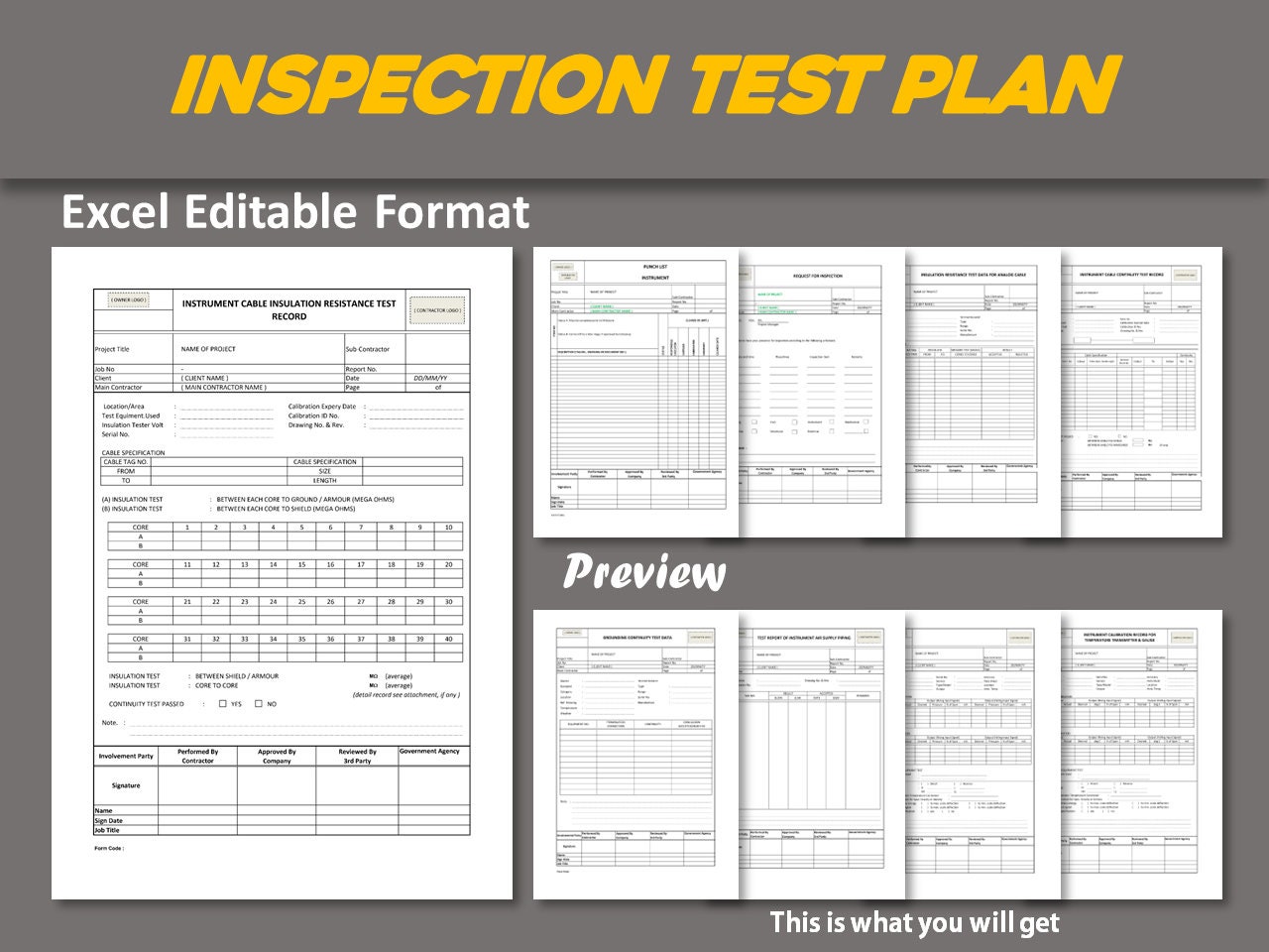Document Inspection Test Plan ( ITP ) Editable Excel for Contraktor and ...