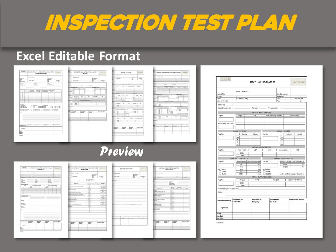 Document Inspection Test Plan ( ITP ) Editable Excel for Contraktor and ...
