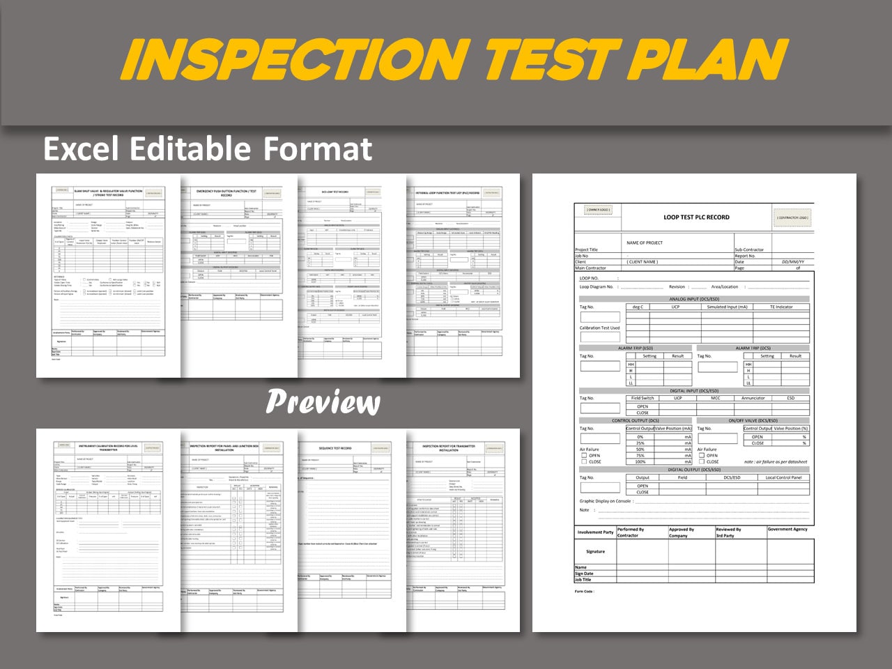 Document Inspection Test Plan ( ITP ) Editable Excel for Contraktor and ...
